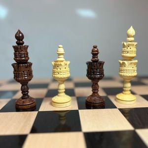 Games | Handmade Lotus Design Wooden Chess Set King 4inch Hand Carved ...